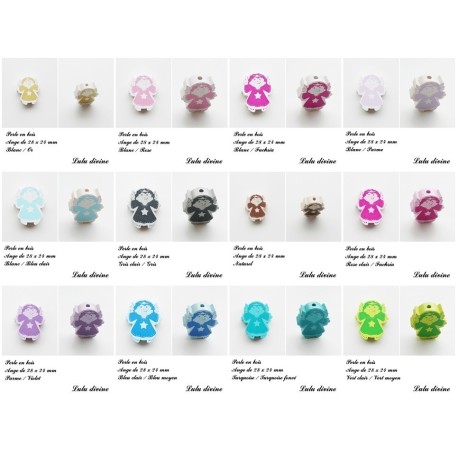 Perle en bois de 28 x 24 mm, Perle plate Ange